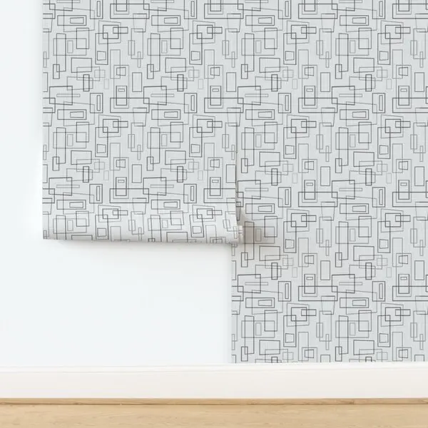 Spoonflower Retro White And Gray Squares Custom Pre-pasted Wallpaper - White,gray