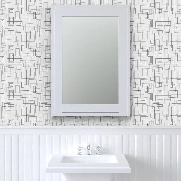 Spoonflower Retro White And Gray Squares Custom Pre-pasted Wallpaper - White,gray