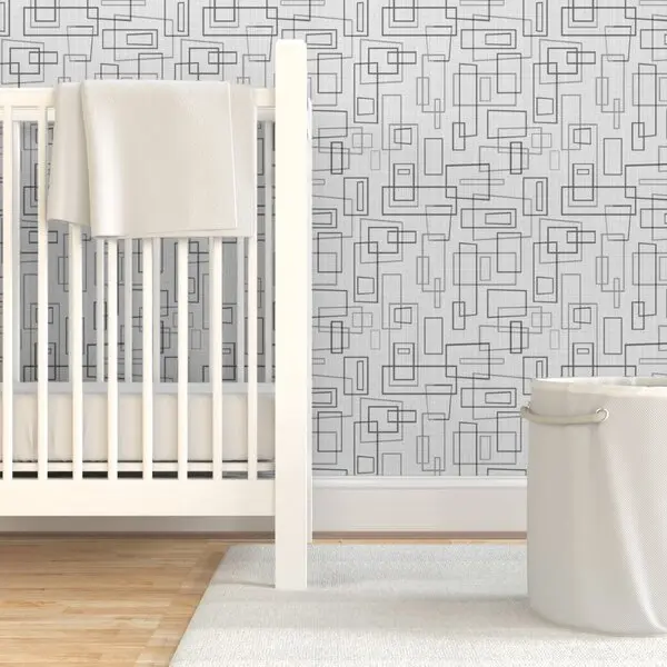Spoonflower Retro White And Gray Squares Custom Pre-pasted Wallpaper - White,gray