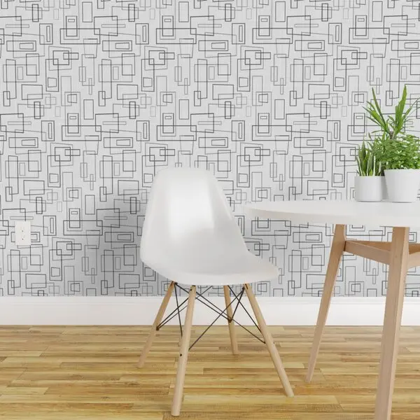 Spoonflower Retro White And Gray Squares Custom Pre-pasted Wallpaper - White,gray