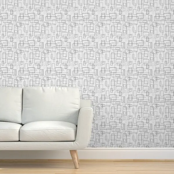 Spoonflower Retro White And Gray Squares Custom Pre-pasted Wallpaper - White,gray