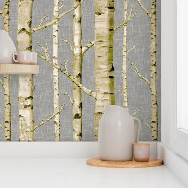 Spoonflower Birch Gray Forest Woods Traditional Wallpaper