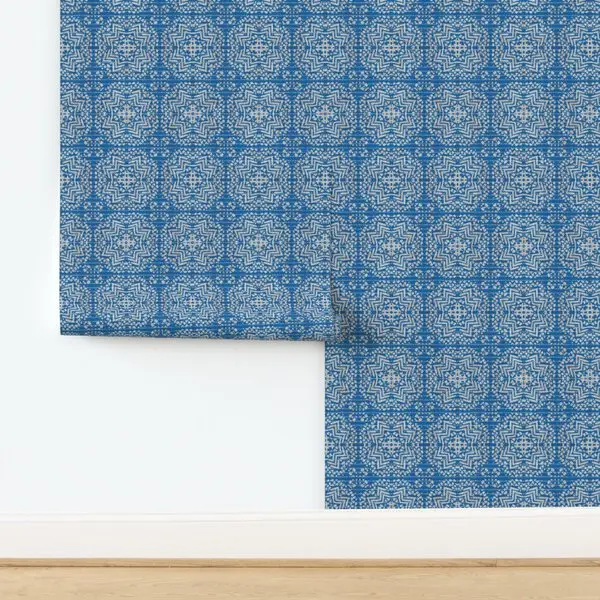 Spoonflower Vintage Geometric Mosaic Geo Texture Custom Pre-pasted Wallpaper