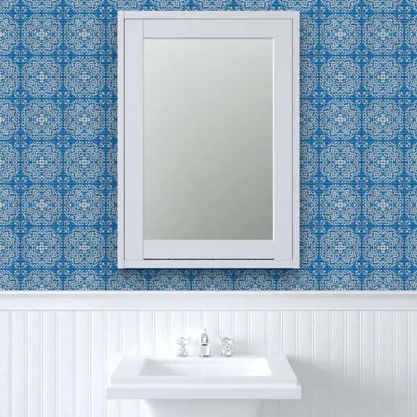 Spoonflower Vintage Geometric Mosaic Geo Texture Custom Pre-pasted Wallpaper