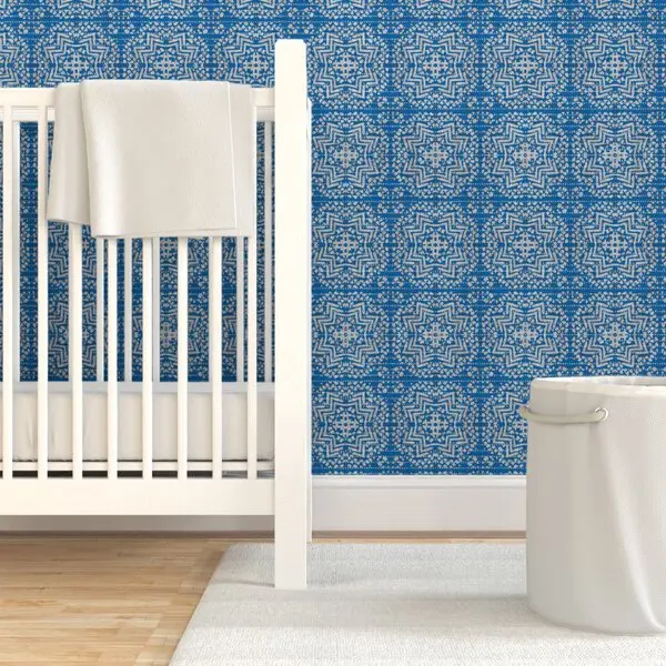 Spoonflower Vintage Geometric Mosaic Geo Texture Custom Pre-pasted Wallpaper