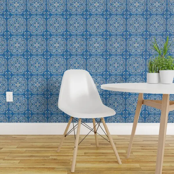 Spoonflower Vintage Geometric Mosaic Geo Texture Custom Pre-pasted Wallpaper