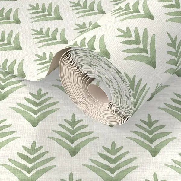 Spoonflower Quiet On White Large 3 Inch Pinecones 100% Natural Sisal Grasscloth Wallcovering - Green