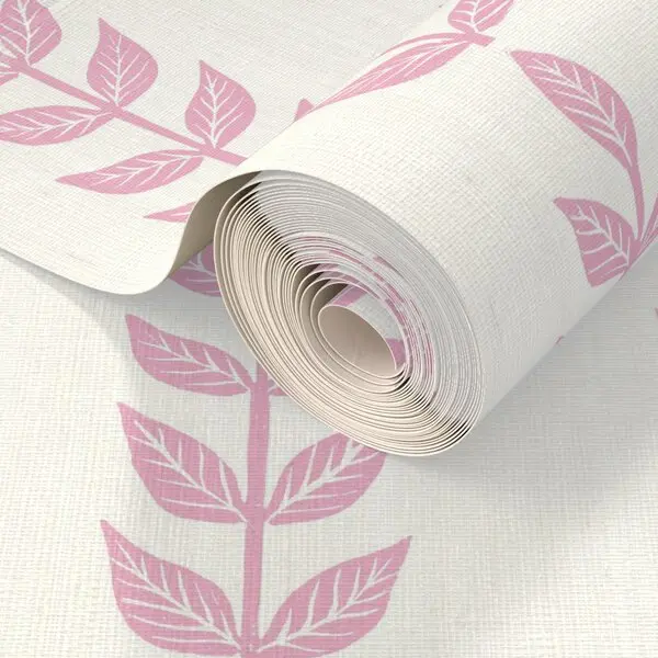 Spoonflower Reverse Pink And Elton Vine 100% Natural Sisal Grasscloth Wallcovering - White