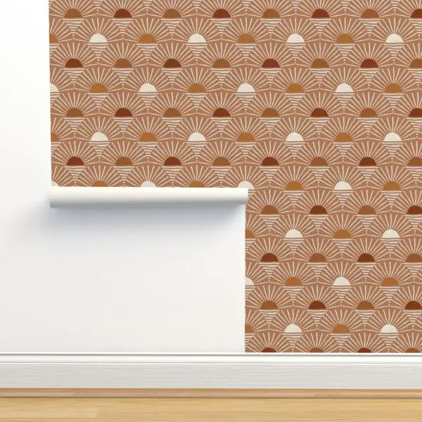 Spoonflower Retro Sunshine Horizons Boho Neutral Fall Caramel 100% Natural Sisal Grasscloth Wallcovering - Beige