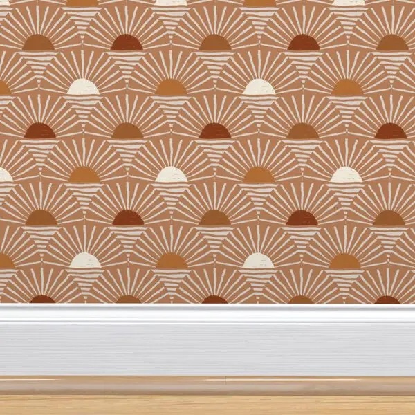 Spoonflower Retro Sunshine Horizons Boho Neutral Fall Caramel 100% Natural Sisal Grasscloth Wallcovering - Beige