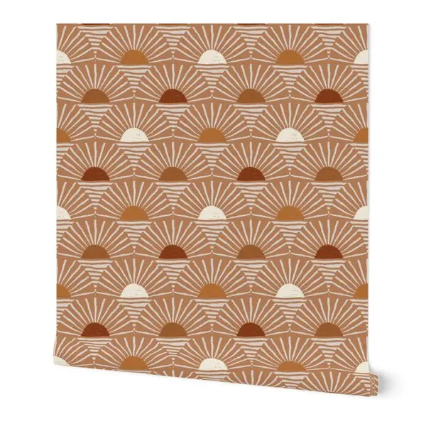 Spoonflower Retro Sunshine Horizons Boho Neutral Fall Caramel 100% Natural Sisal Grasscloth Wallcovering - Beige