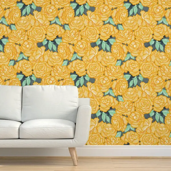 Spoonflower Rosa Handel Lutea Large 150 100% Natural Sisal Grasscloth Wallcovering