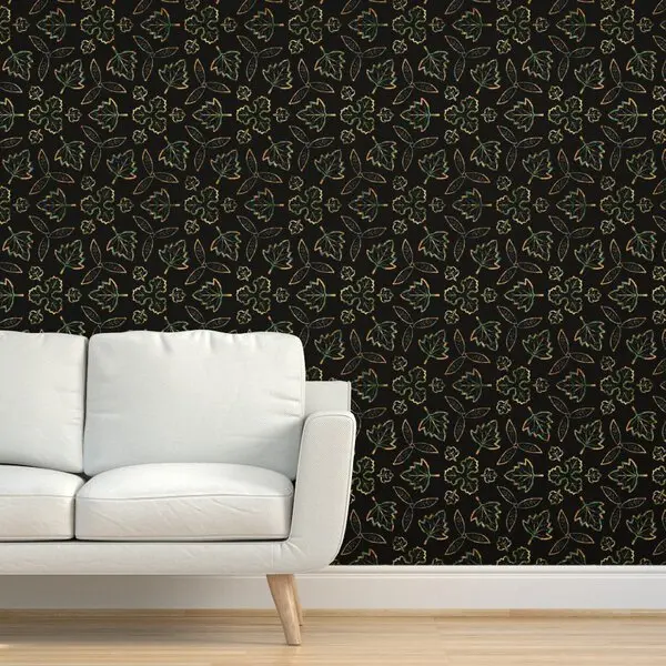 Spoonflower Leaf Batik Black 100% Natural Sisal Grasscloth Wallcovering