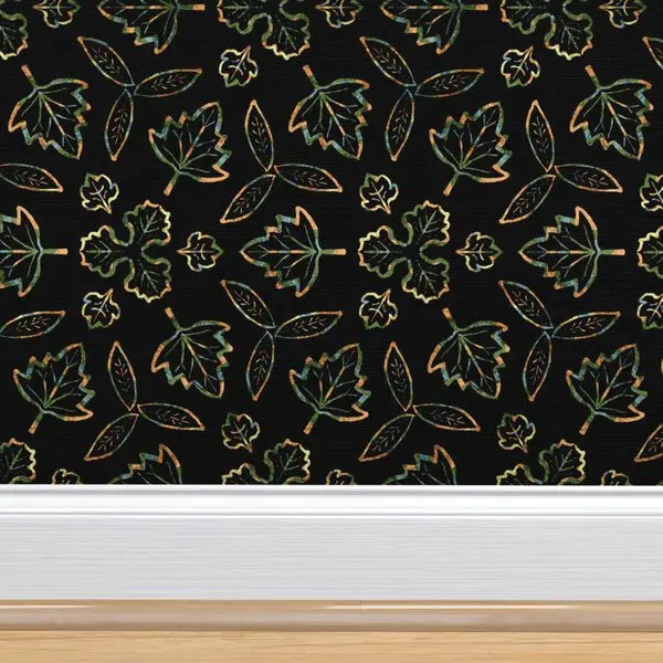 Spoonflower Leaf Batik Black 100% Natural Sisal Grasscloth Wallcovering