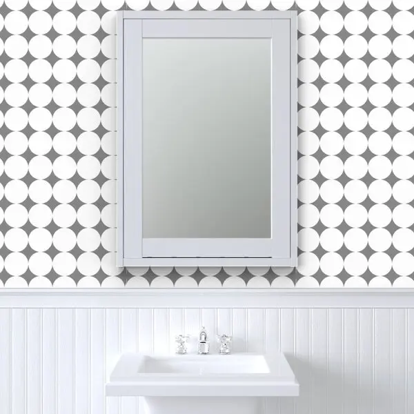 Spoonflower Sixties Polka Dot Grey And White Stars Retro Dots Custom Pre-pasted Wallpaper