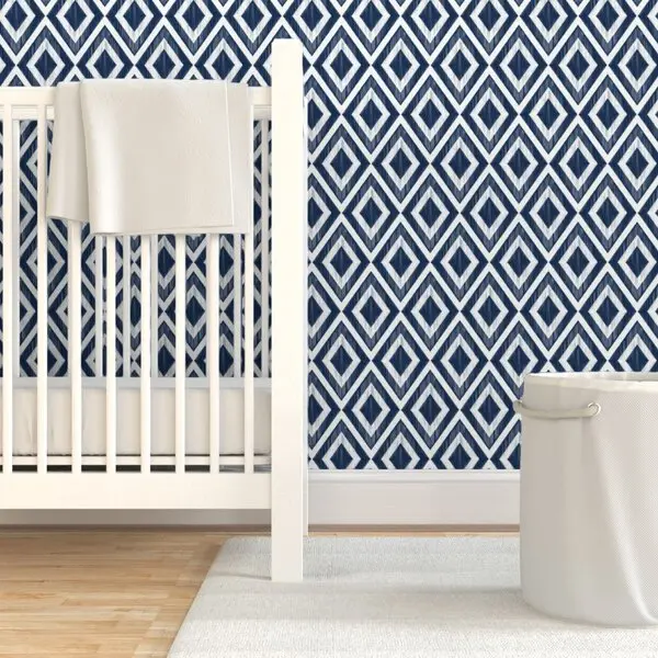Spoonflower Diamonds Blue Geometric Navy Beach Custom Pre-pasted Wallpaper - Blue,navy
