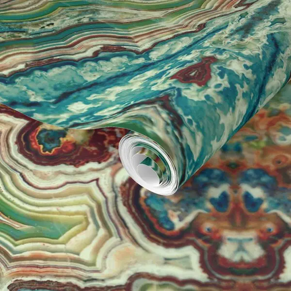 Spoonflower Rainbow Geode Agate Geology Custom Pre-pasted Wallpaper - Green,red