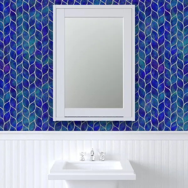Spoonflower Leaf Tile Pseudo Grout Curve Moroccan Brush Stroke Custom Removable Wallpaper