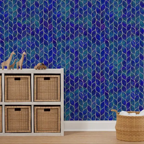 Spoonflower Leaf Tile Pseudo Grout Curve Moroccan Brush Stroke Custom Removable Wallpaper