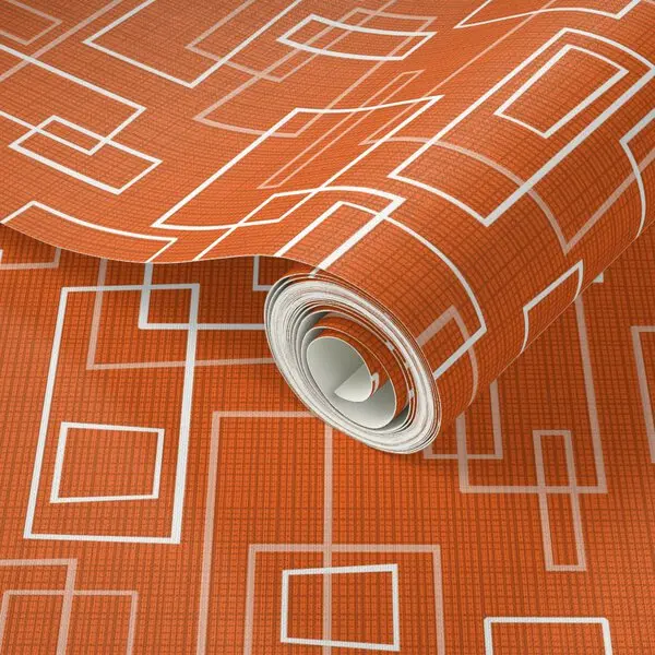 Spoonflower Atomic Squares Orange Custom Pre-pasted Wallpaper - Orange,beige