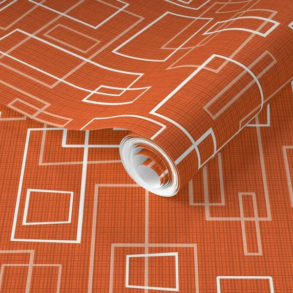Spoonflower Atomic Squares Orange Custom Pre-pasted Wallpaper - Orange,beige