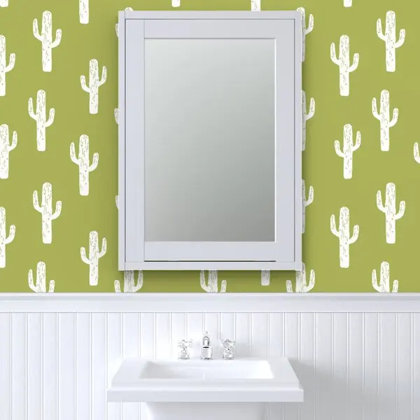Spoonflower Lime Green Nursery Cactus Cacti Custom Pre-pasted Wallpaper