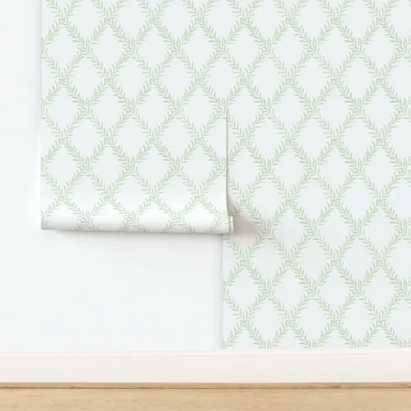 Spoonflower Spring Garden Leaf Vine Green 100% Natural Sisal Grasscloth Wallcovering