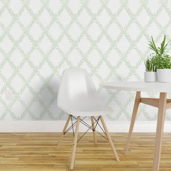 Spoonflower Spring Garden Leaf Vine Green 100% Natural Sisal Grasscloth Wallcovering