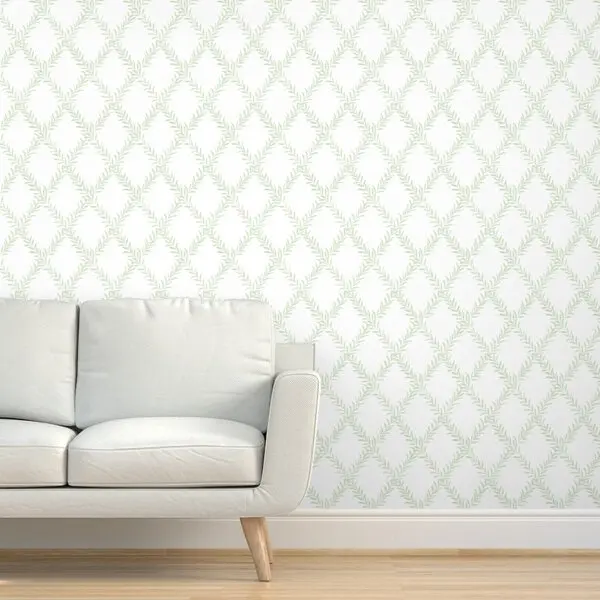 Spoonflower Spring Garden Leaf Vine Green 100% Natural Sisal Grasscloth Wallcovering