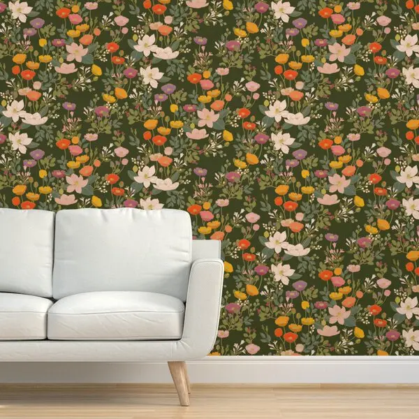 Spoonflower Cloisonne Garden Greenery 100% Natural Sisal Grasscloth Wallcovering