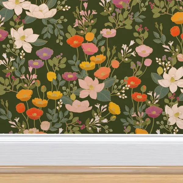 Spoonflower Cloisonne Garden Greenery 100% Natural Sisal Grasscloth Wallcovering