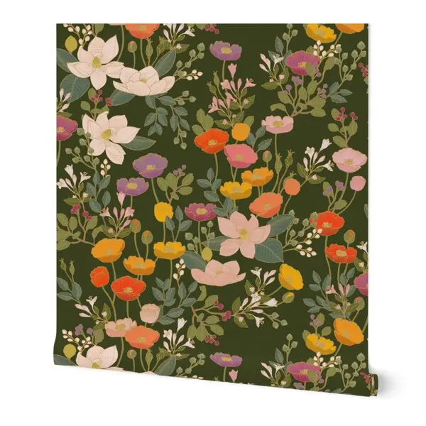Spoonflower Cloisonne Garden Greenery 100% Natural Sisal Grasscloth Wallcovering