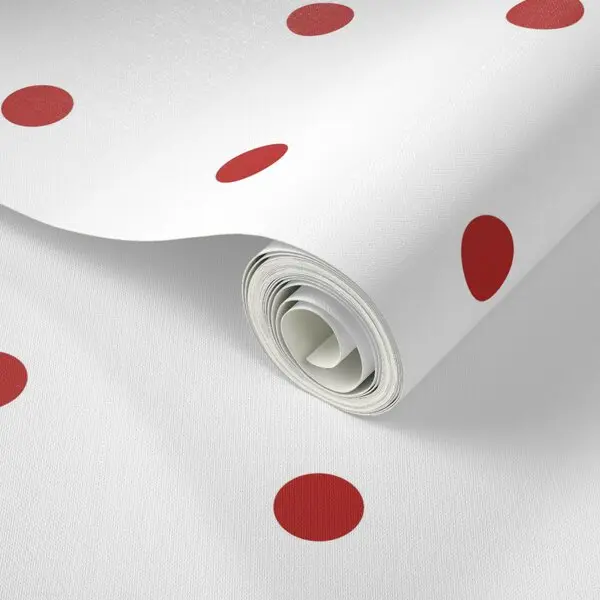 Spoonflower Mini Dot Dots Polka Dainty Red Custom Pre-pasted Wallpaper - White,red,brown