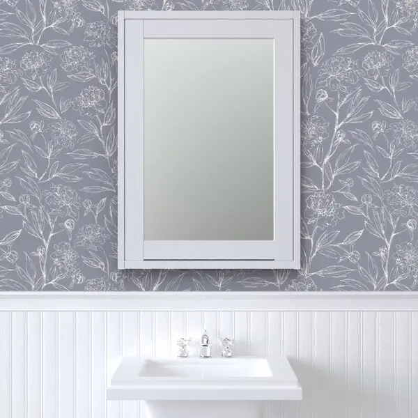 Spoonflower White Flowers Floral Nature Hand Drawn Traditional Wallpaper - White,gray
