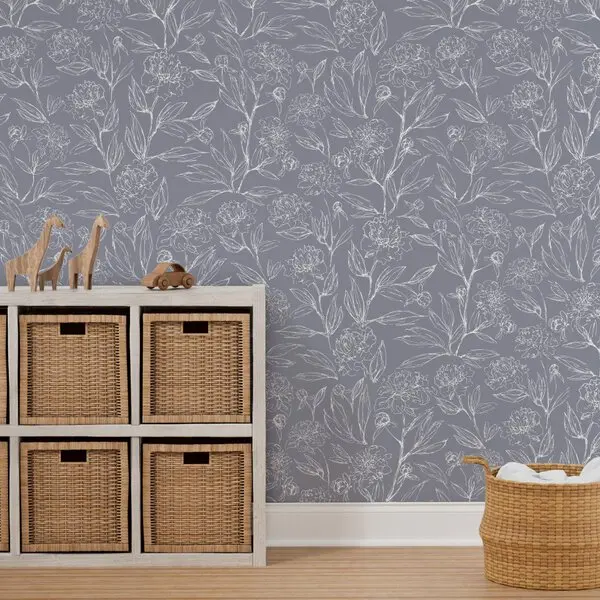 Spoonflower White Flowers Floral Nature Hand Drawn Traditional Wallpaper - White,gray