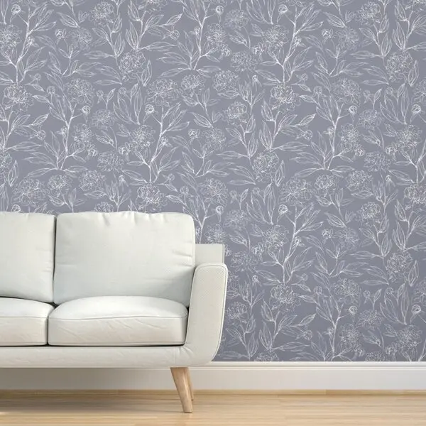 Spoonflower White Flowers Floral Nature Hand Drawn Traditional Wallpaper - White,gray