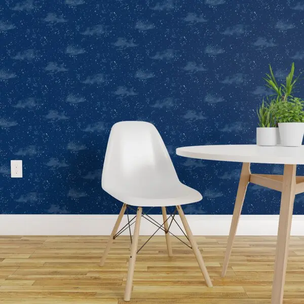 Spoonflower Summer Night Sky Stars Nature Clouds Traditional Wallpaper