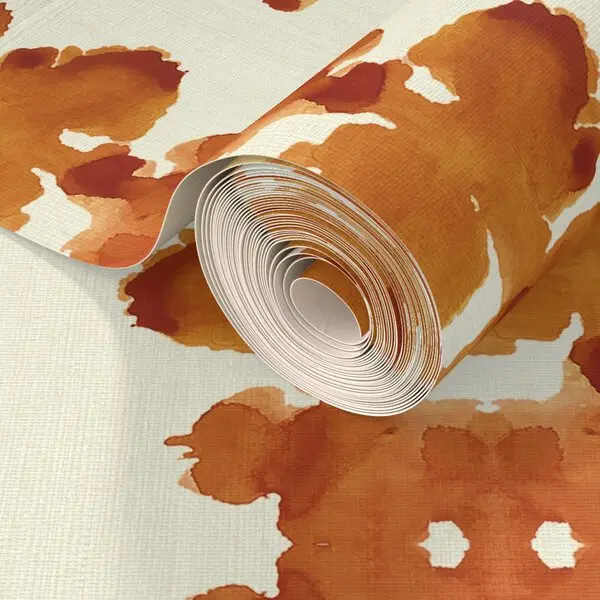 Spoonflower Cognac Orange On Cream Double Inkblot 100% Natural Sisal Grasscloth Wallcovering - Green,beige,orange