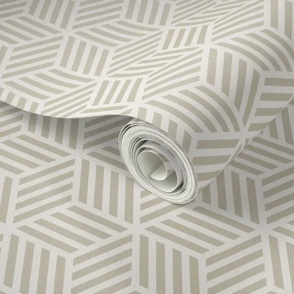 Spoonflower White Cream Brown Modern Geometric Sand Custom Pre-pasted Wallpaper - Gray,beige,mint