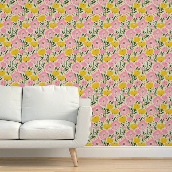 Spoonflower Cleo's Bouquet 100% Natural Sisal Grasscloth Wallcovering