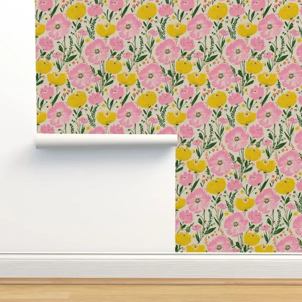 Spoonflower Cleo's Bouquet 100% Natural Sisal Grasscloth Wallcovering
