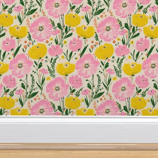 Spoonflower Cleo's Bouquet 100% Natural Sisal Grasscloth Wallcovering