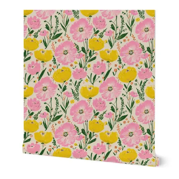 Spoonflower Cleo's Bouquet 100% Natural Sisal Grasscloth Wallcovering