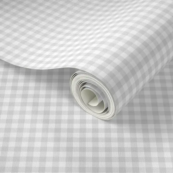 Spoonflower Grey Gingham Check Greygingham Custom Pre-pasted Wallpaper - White,gray