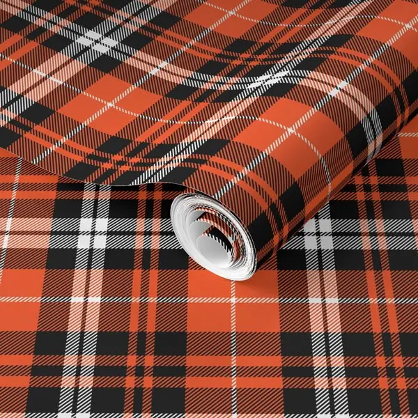 Spoonflower Pumpkin Fall Plaid Orange Black White Spice Winter Traditional Wallpaper - Orange,brown,coral