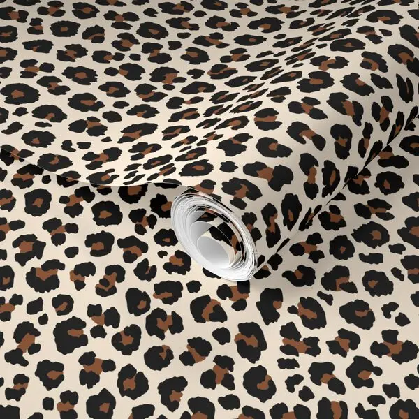 Spoonflower Leopard Ivory Brown Black Cat Skin Fauna Fashion Custom Removable Wallpaper - Beige,brown,gray
