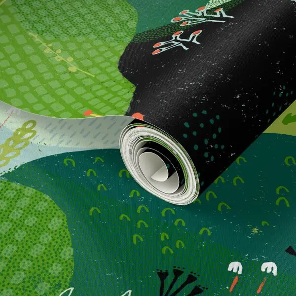 Spoonflower Garden Greens Gardening Painting Shapes Green Traditional Wallpaper - Green,black