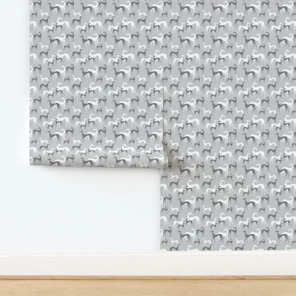 Spoonflower Greyhound Sighthounds Neutral White Hound Custom Pre-pasted Wallpaper