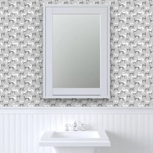 Spoonflower Greyhound Sighthounds Neutral White Hound Custom Pre-pasted Wallpaper