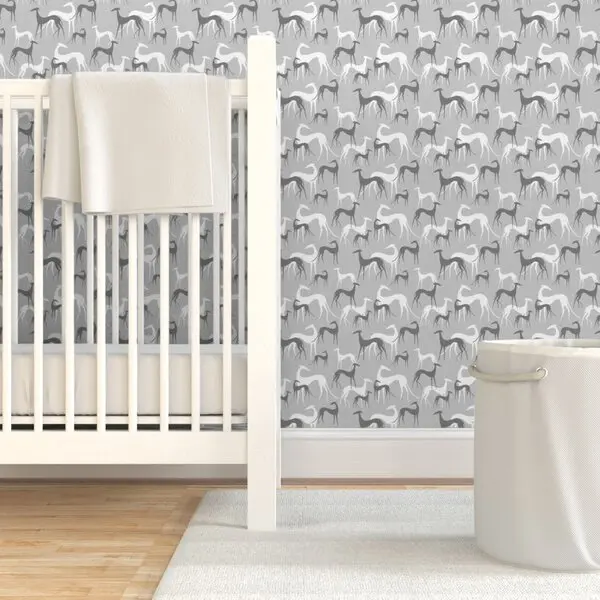 Spoonflower Greyhound Sighthounds Neutral White Hound Custom Pre-pasted Wallpaper
